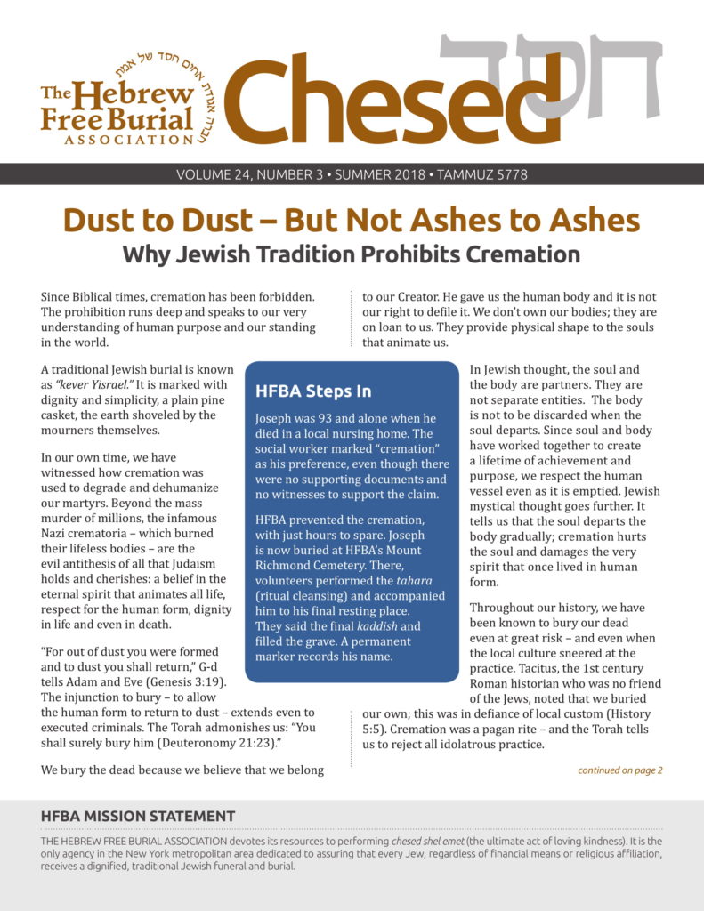Chesed Newsletter - Hebrew Free Burial Association