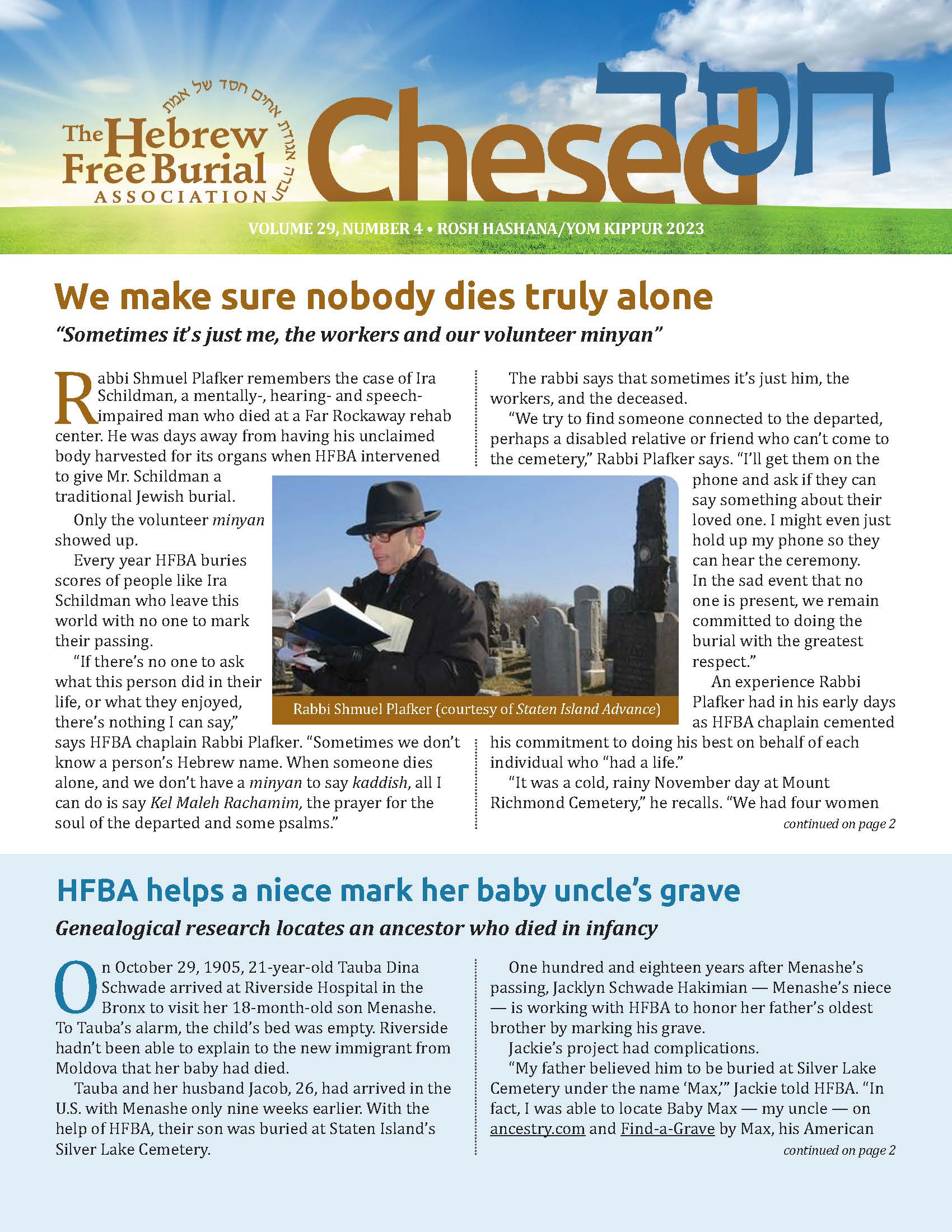 Chesed Newsletter - Hebrew Free Burial Association
